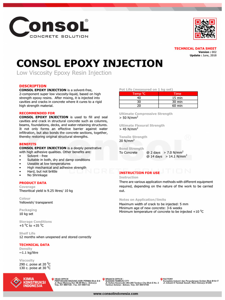 Consol Epoxy Injection | PDF | Epoxy | Concrete