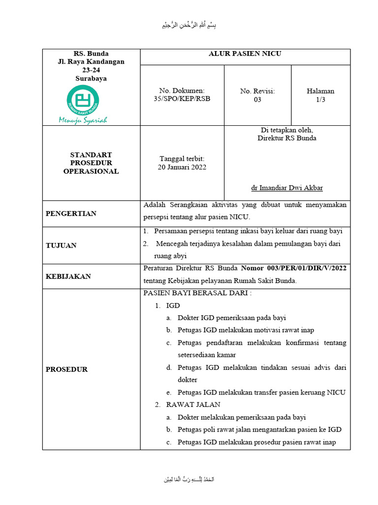 SPO Alur Pasien NICU | PDF