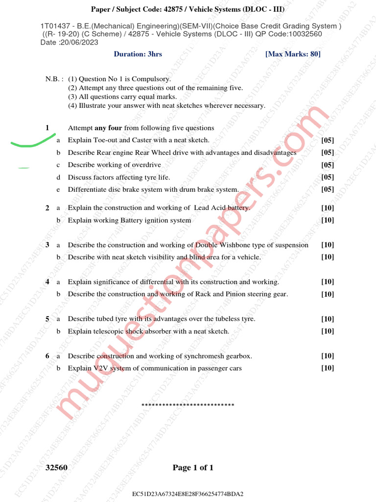 Be - Mechanical Engineering - Semester 7 - 2023 - May - Dloc III Vehicle Systems Rev 2019 C ...