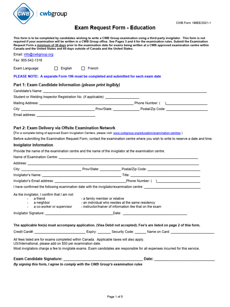 0196ee-2021-1 - Exam Request Form - Education | PDF | Welding ...