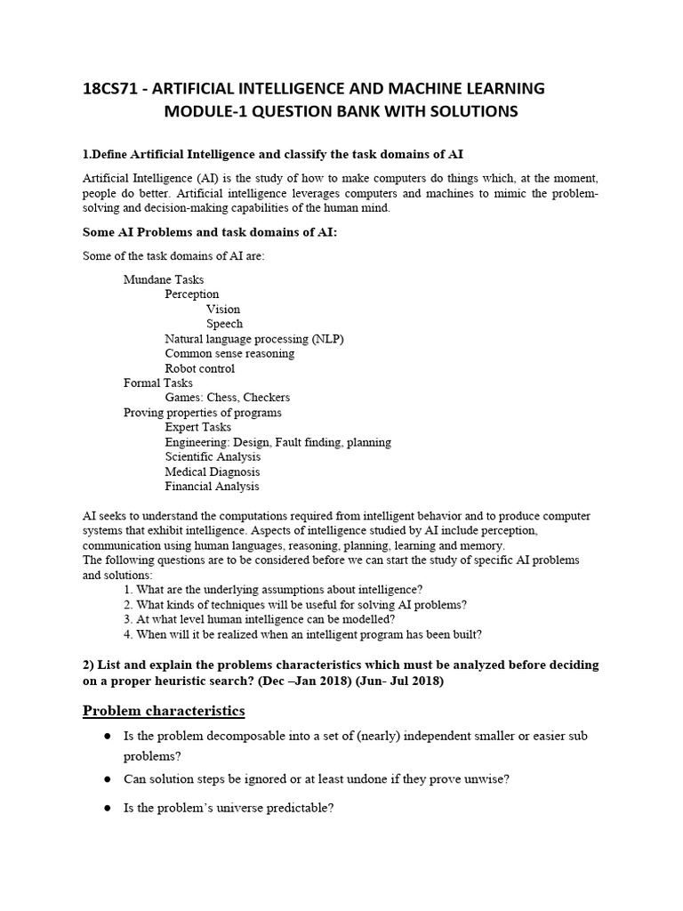 Ai Module1 QB Solutions | PDF | Artificial Intelligence | Intelligence (AI) & Semantics