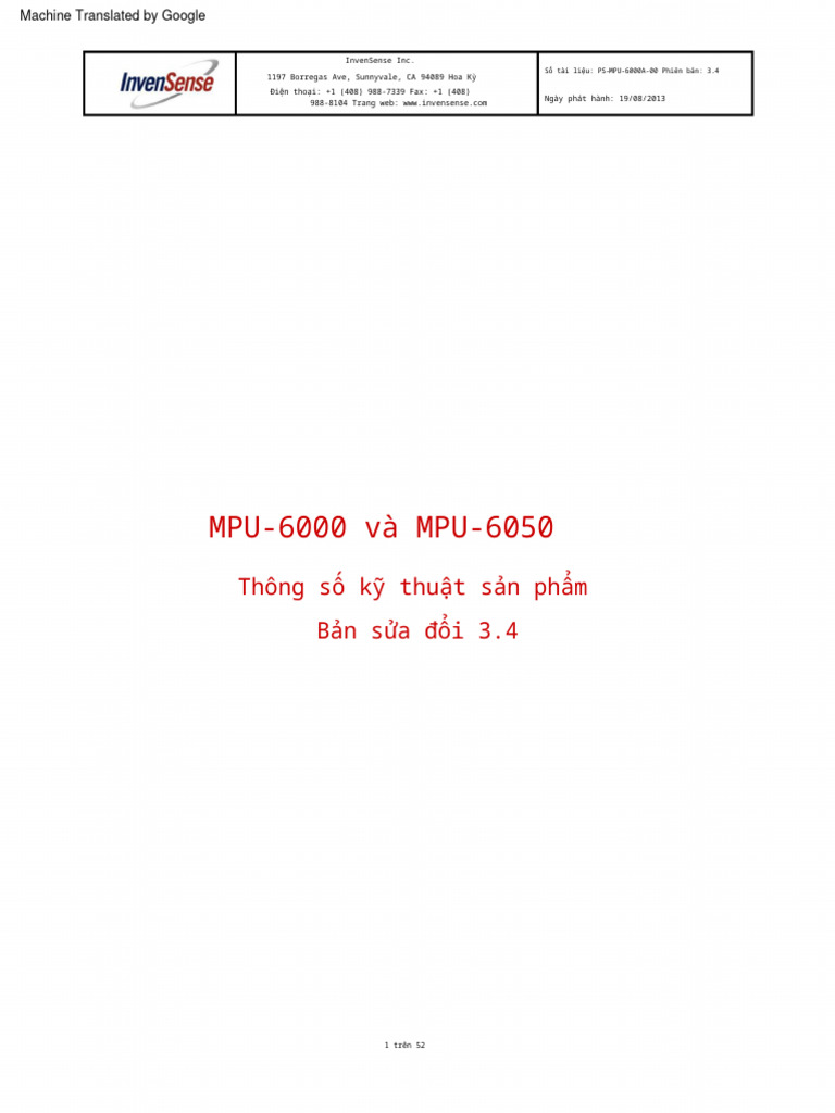 MPU-6050 InvenSense | PDF