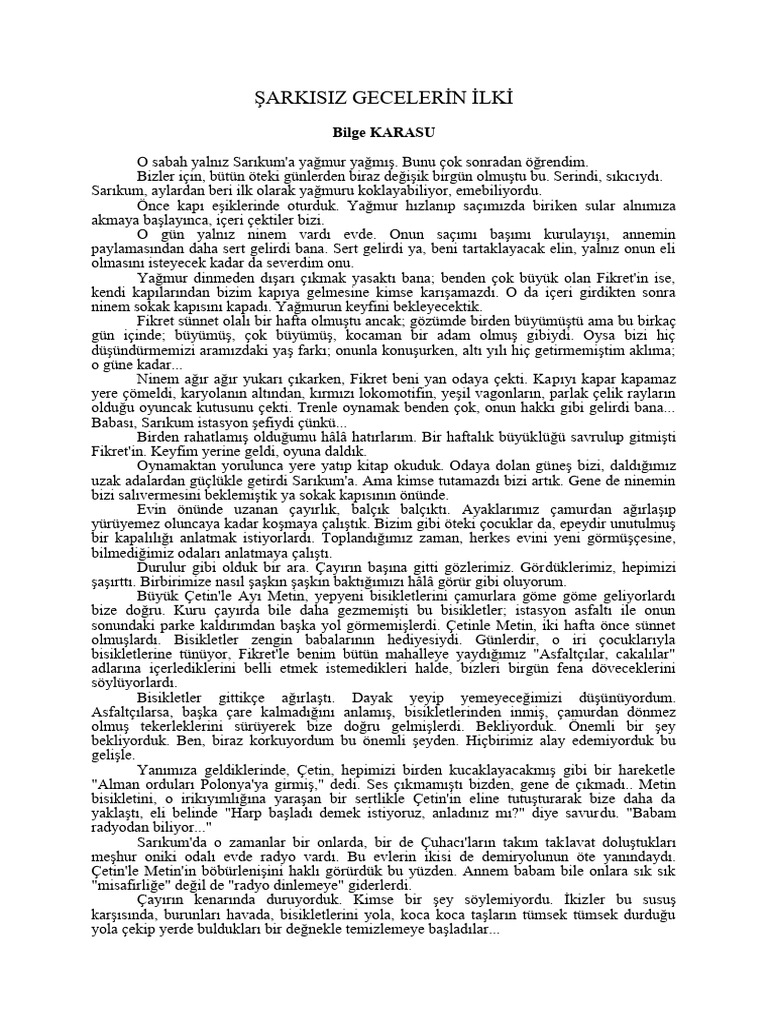 Sarkisiz Gecelerin Ilki - Bilge Karasu | PDF