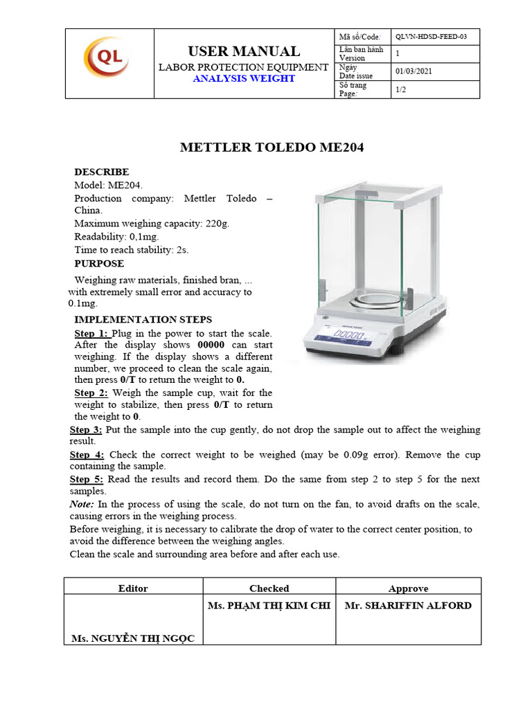 Mettler Toledo Me204 User Manual | PDF | Weight | Computing