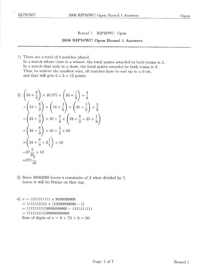RIPMWC 2008-2012 Solutions | PDF