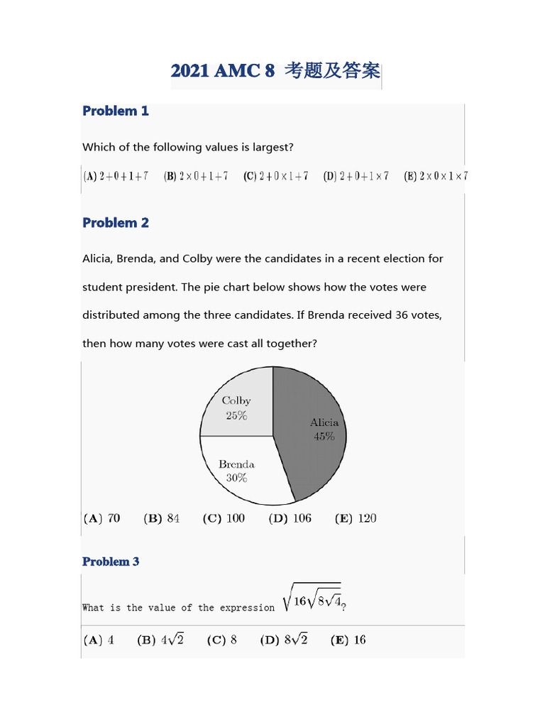 2021 AMC 8 Problems and Solutions | PDF | Numbers | Area