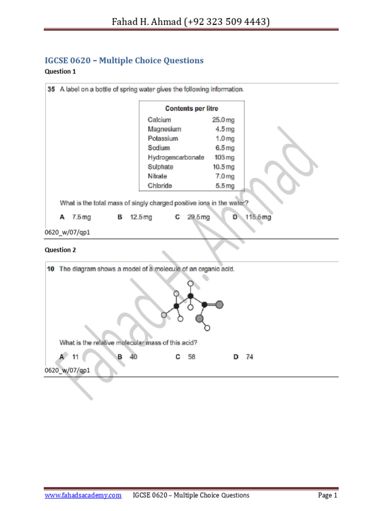Moles and Stoichiometry Igcse Only Complete 2014 With Marking Scheme ... Moles and Stoichiometry Igcse Only Complete 2014 With Marking Scheme ...