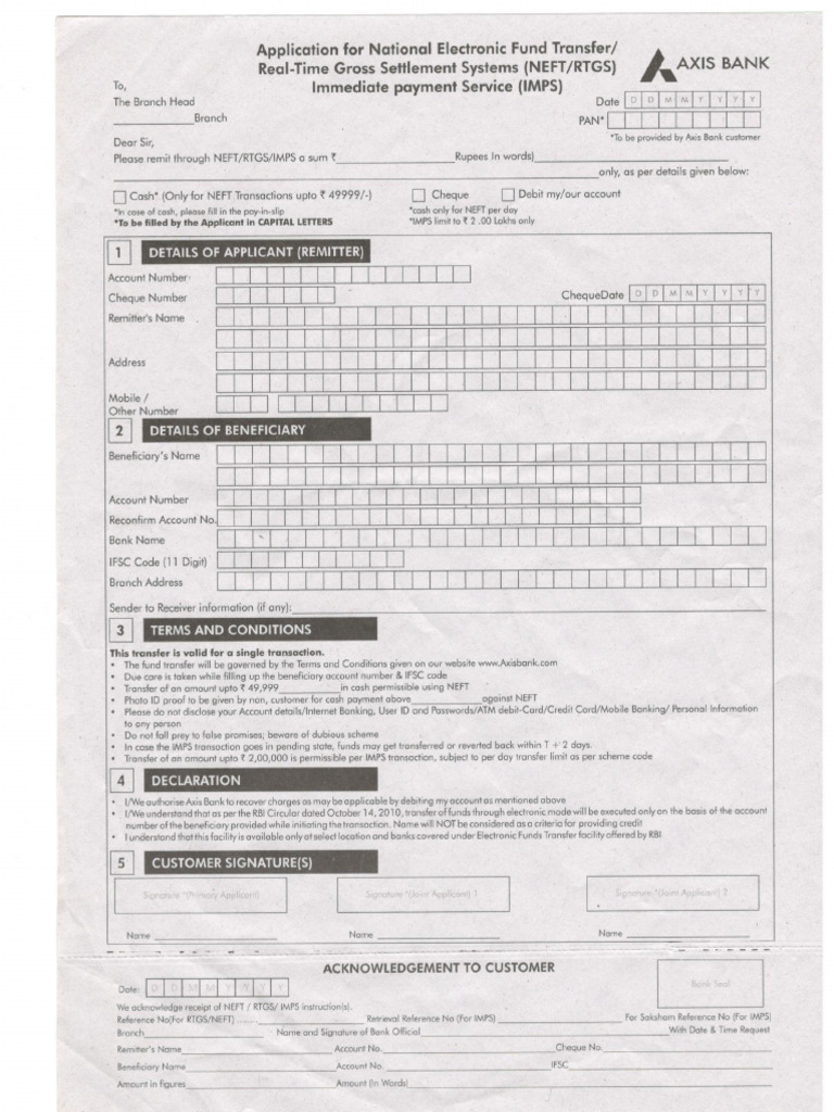 Axis Bank Neft Form | PDF