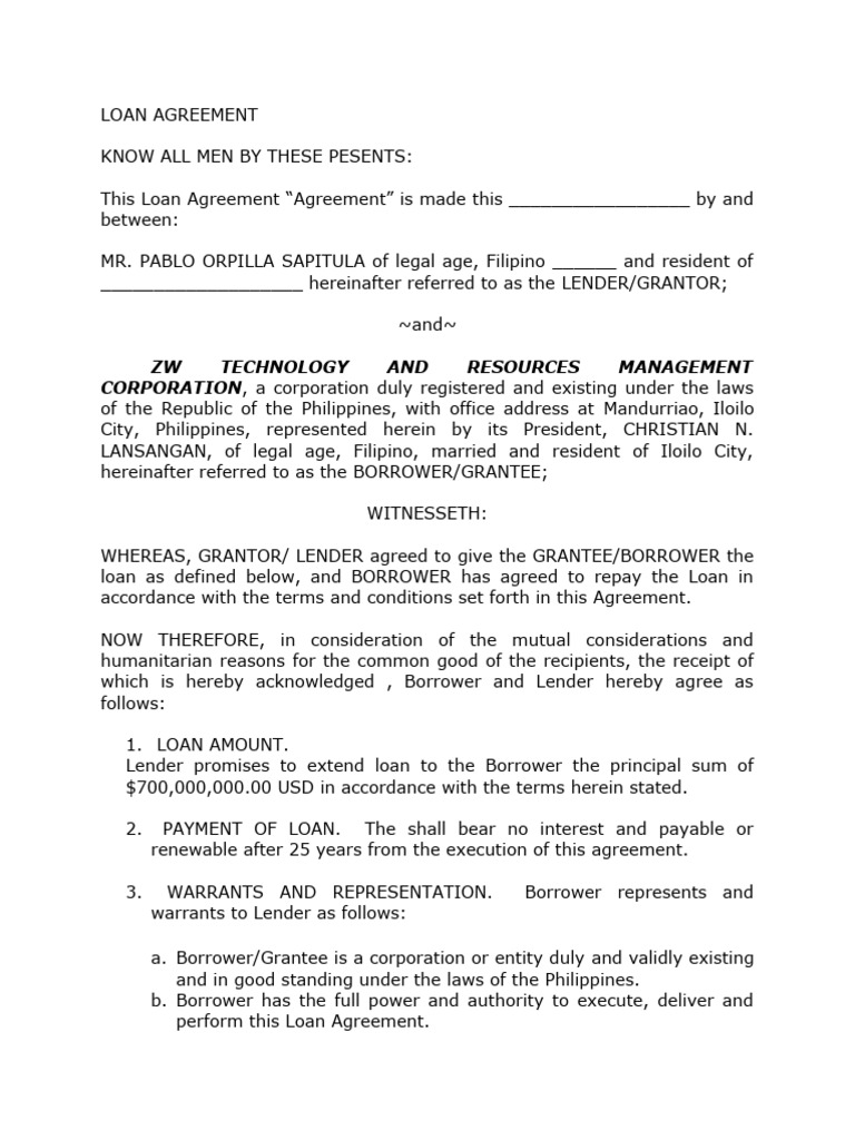 LOAN AGREEMENT | PDF | Loans | Deed
