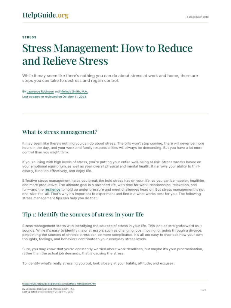 Stress Management - How To Reduce and Relieve Stress | PDF | Stress ...