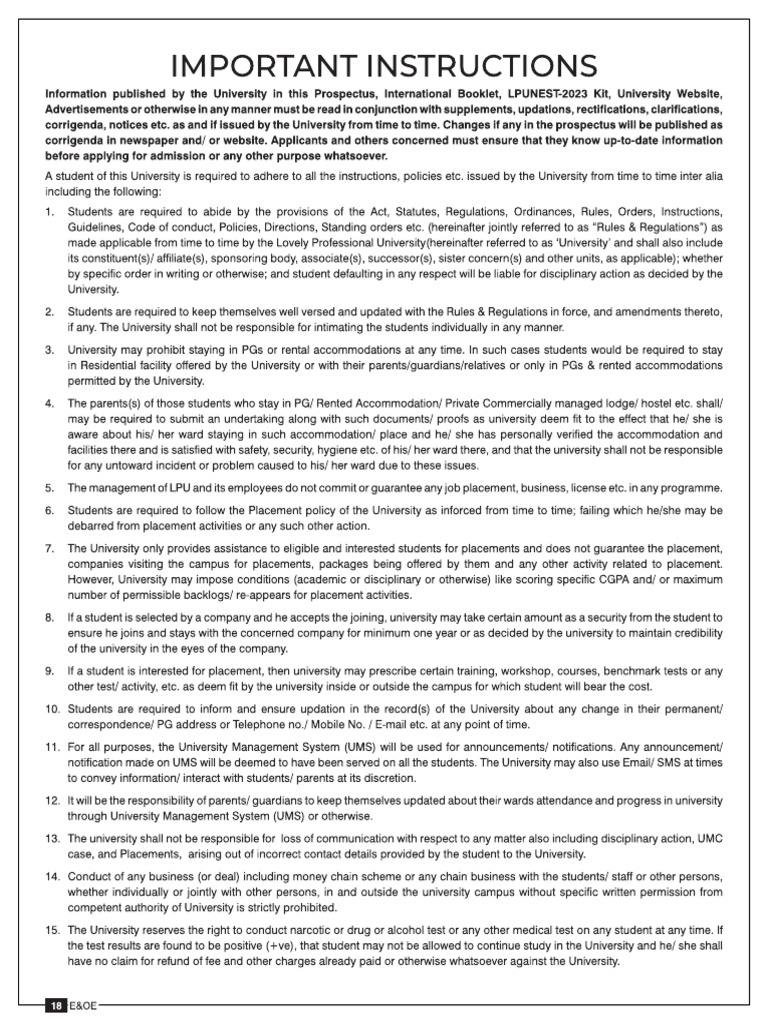 Important Instructions | PDF