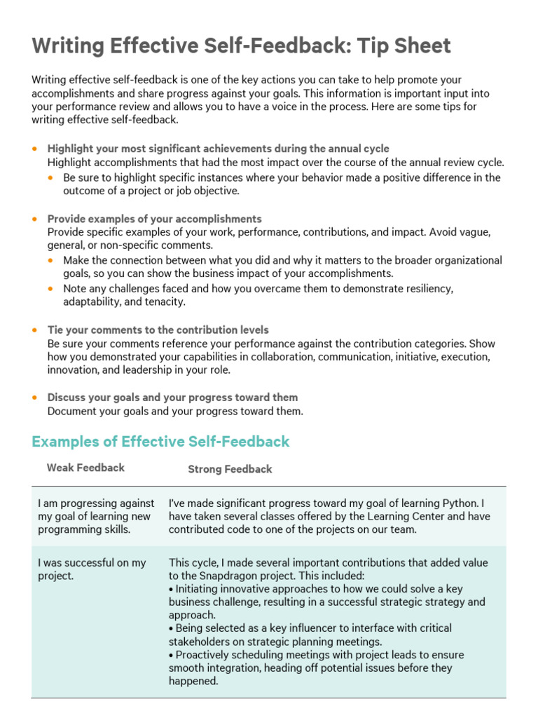 Writing Effective Feedback Tipsheet | PDF | Career & Growth
