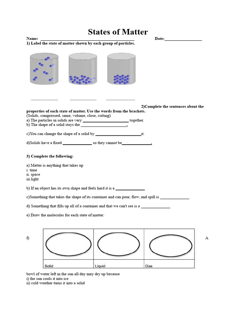 States of Matter Final Worksheet | PDF | Liquids | Matter