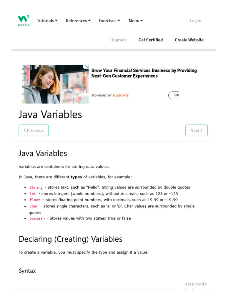 Java Variables Pdf Data Type Variable Computer Science