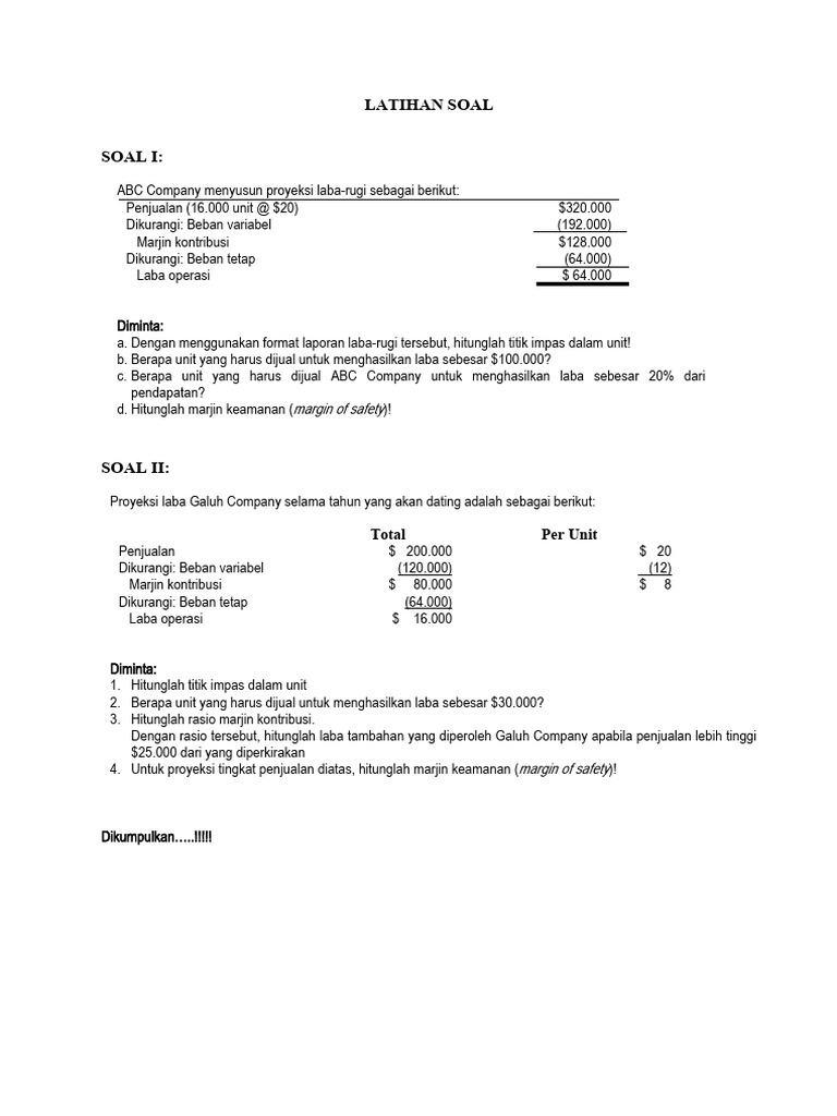 Latihan Soal Analisis CVP | PDF