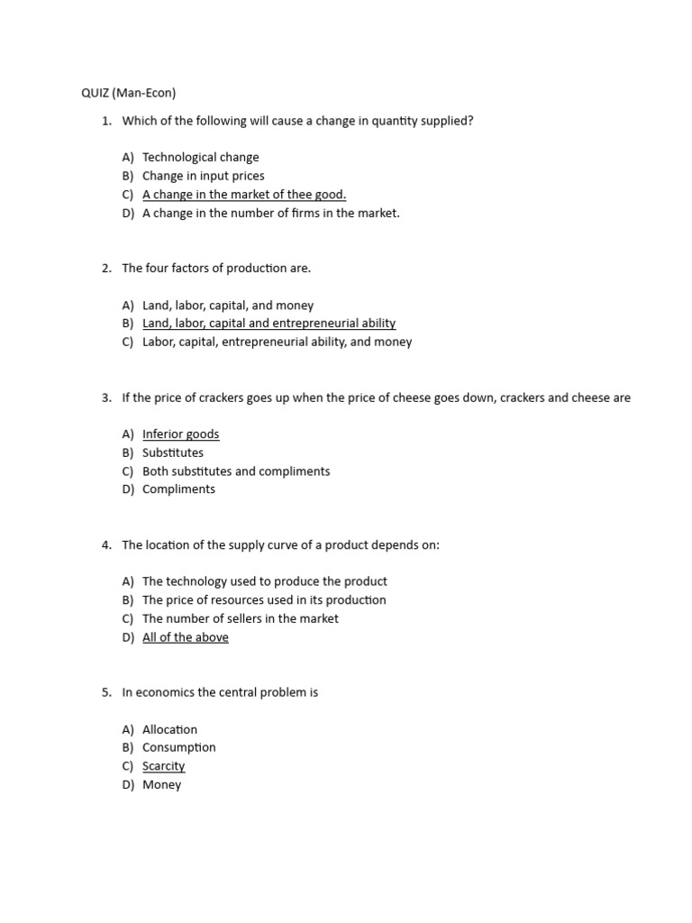 Sample Quiz Economics | PDF | Demand | Supply (Economics)