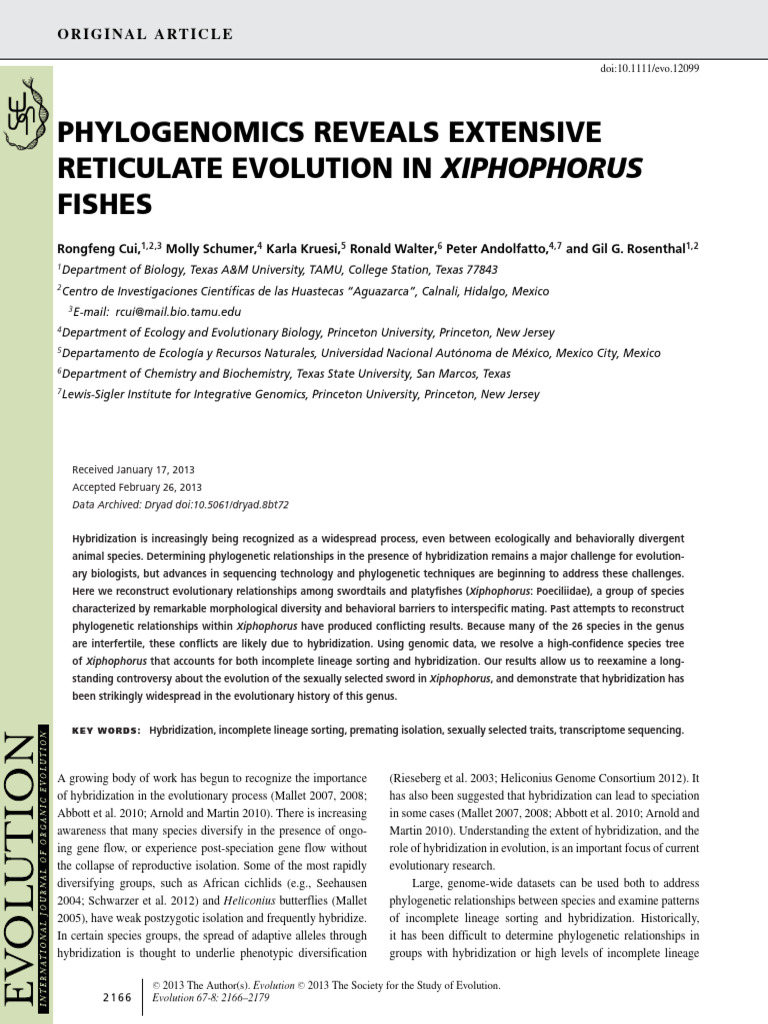 Evolution - 2013 - Cui - PHYLOGENOMICS REVEALS EXTENSIVE RETICULATE ...