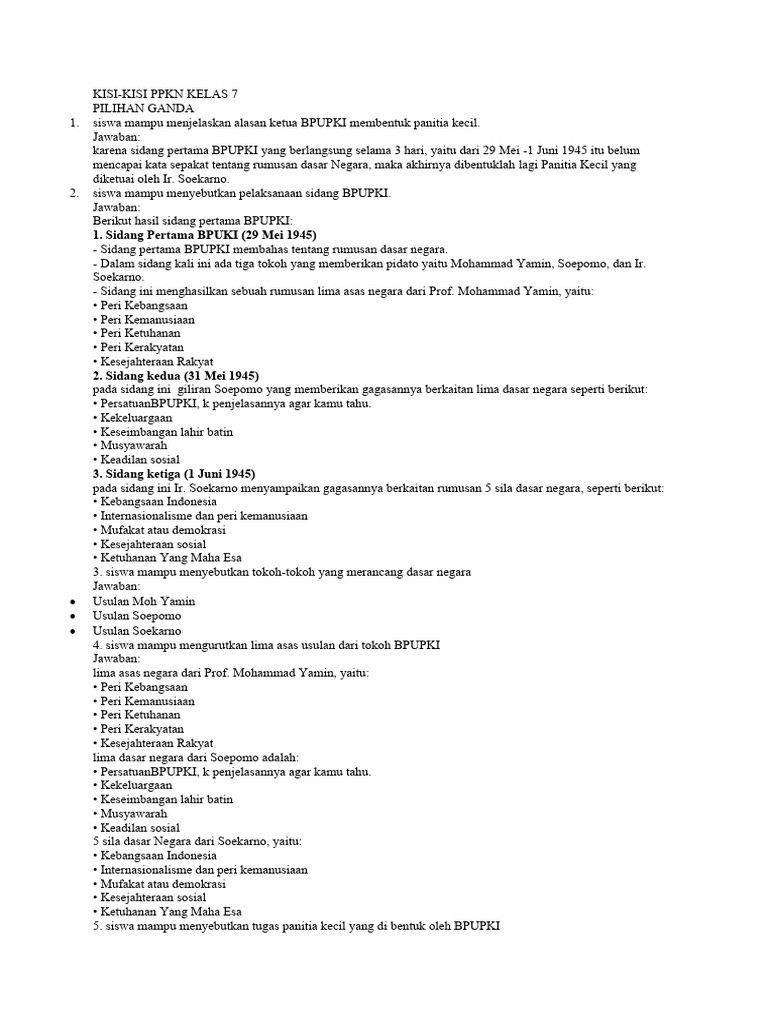 Kisi PPKN 7 Pas Ganjil | PDF