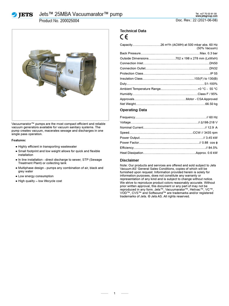 Jets™ 25MBA Vacuumarator™ Pump | PDF | Pump | Valve