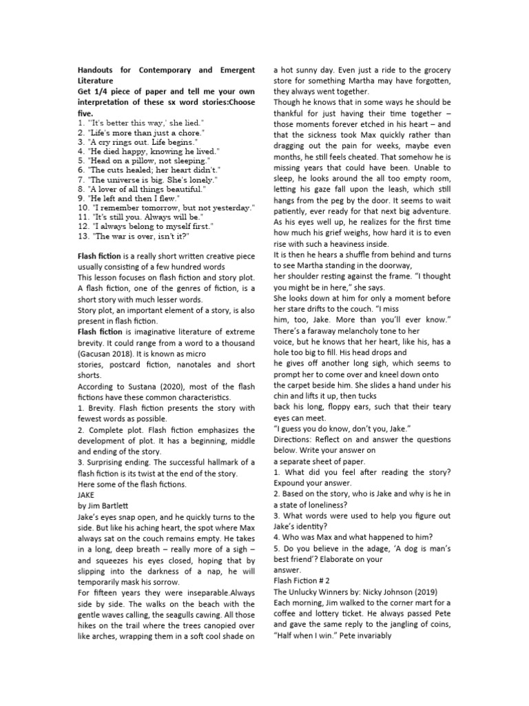 Flash Fiction Sept 16 | PDF | Plot (Narrative) | Novels