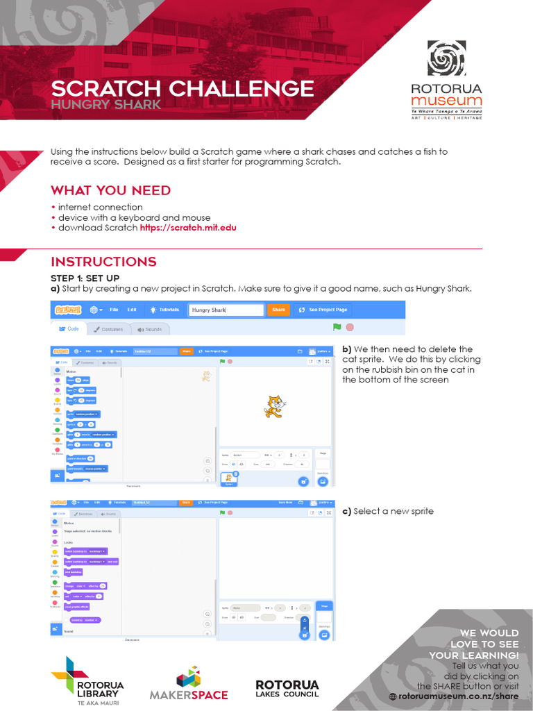 Education Template A4 Scratch Challenge Hungry Shark | PDF | Scratch (Programming Language ...