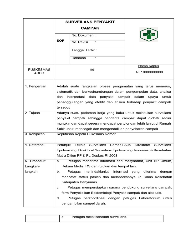 Prosedur Surveilans Campak Puskesmas | PDF