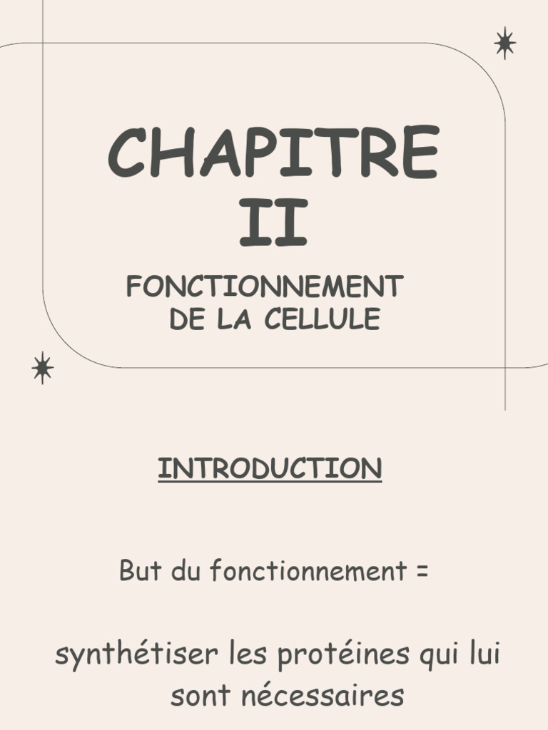 Chapitre II Fonctionnement de La Cellule | PDF