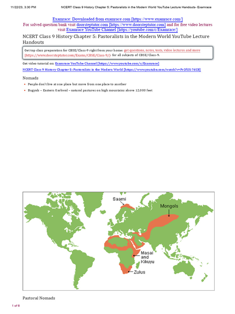 NCERT Class 9 History Chapter 5 YouTube Lecture Handouts | PDF ...