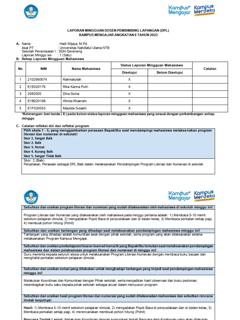Laporan - Mingguan - DPL | PDF