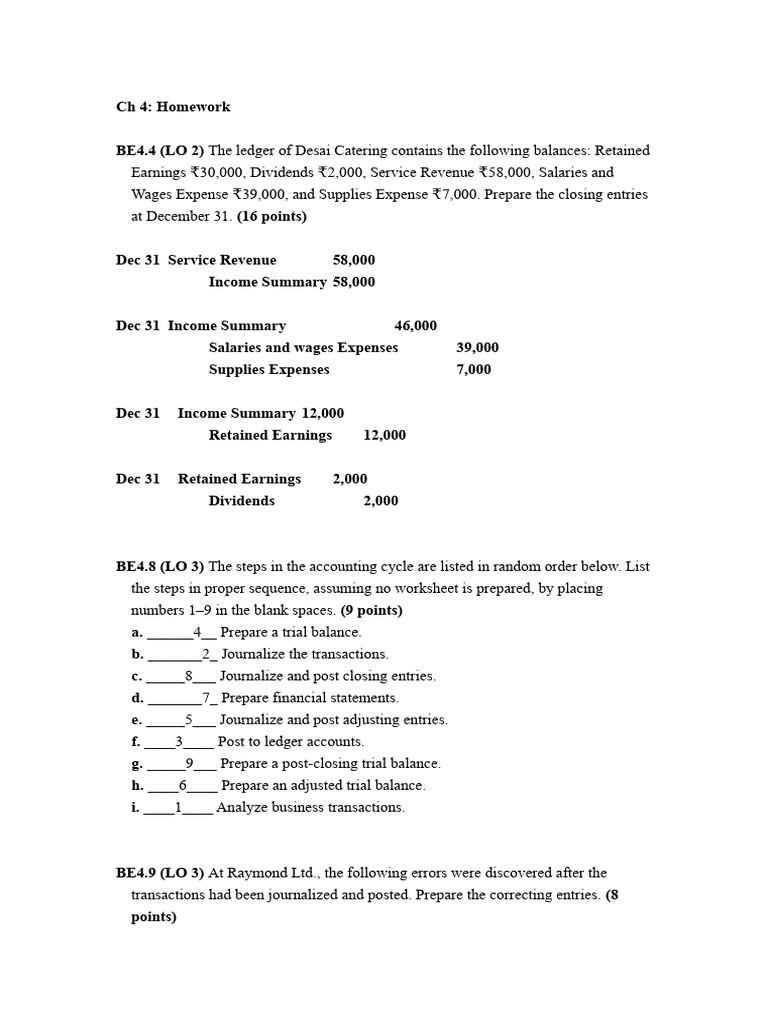 CH 4 - Homework | PDF | Debits And Credits | Expense