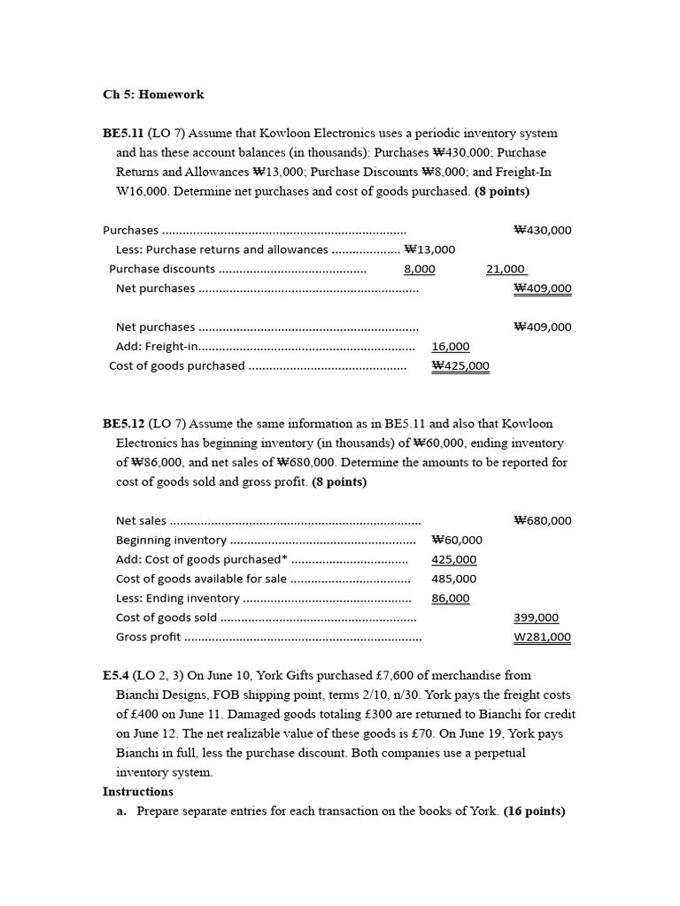CH 5 - Homework | PDF | Cost Of Goods Sold | Inventory Valuation