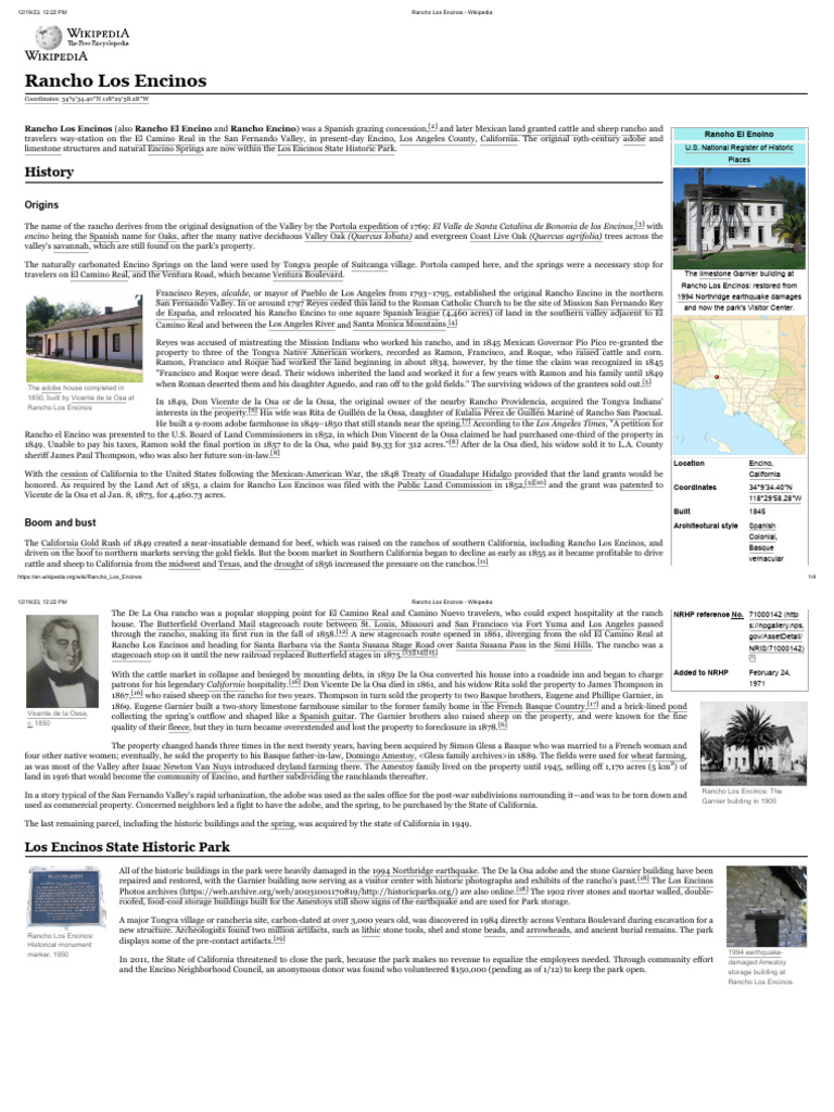 Rancho Los Encinos - Wikipedia | PDF | California