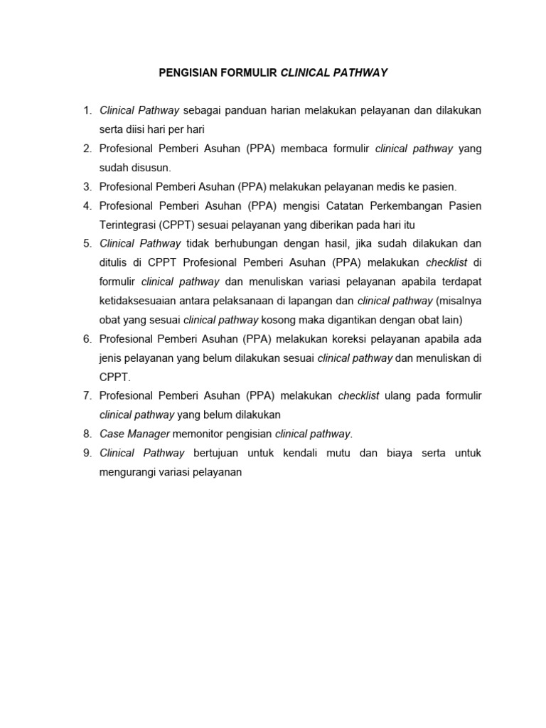 Panduan Pengisian Clinical Pathway | PDF