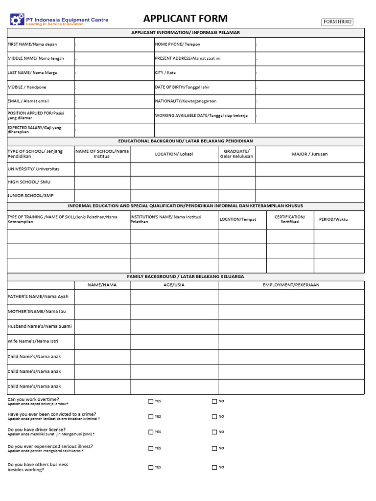 Form Aplikasi Interview IEC | PDF