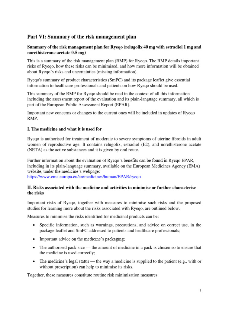 Ryeqo Epar Risk Management Plan Summary - en | PDF | Osteoporosis | Risk