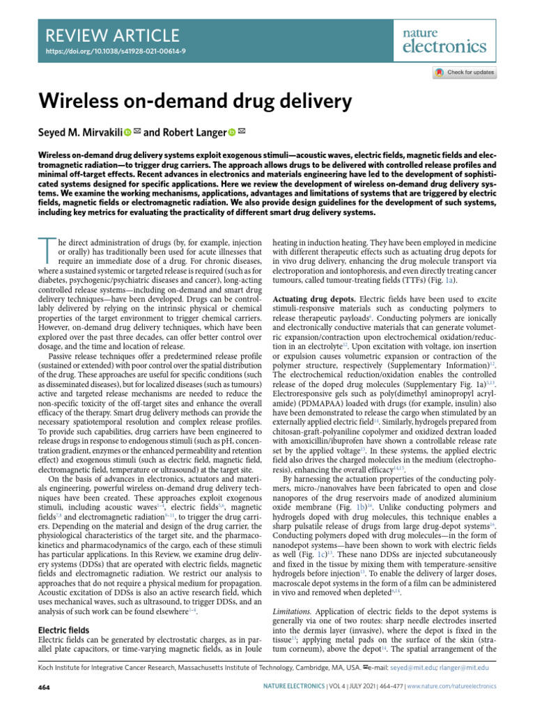Nature 2021 - Wireless On-Demand Drug Delivery | PDF | Inductor ...