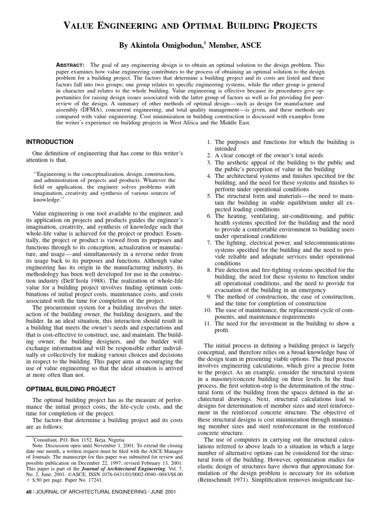 VE and Optimal Building Project | PDF | Mathematical Optimization | Engineering Design Process