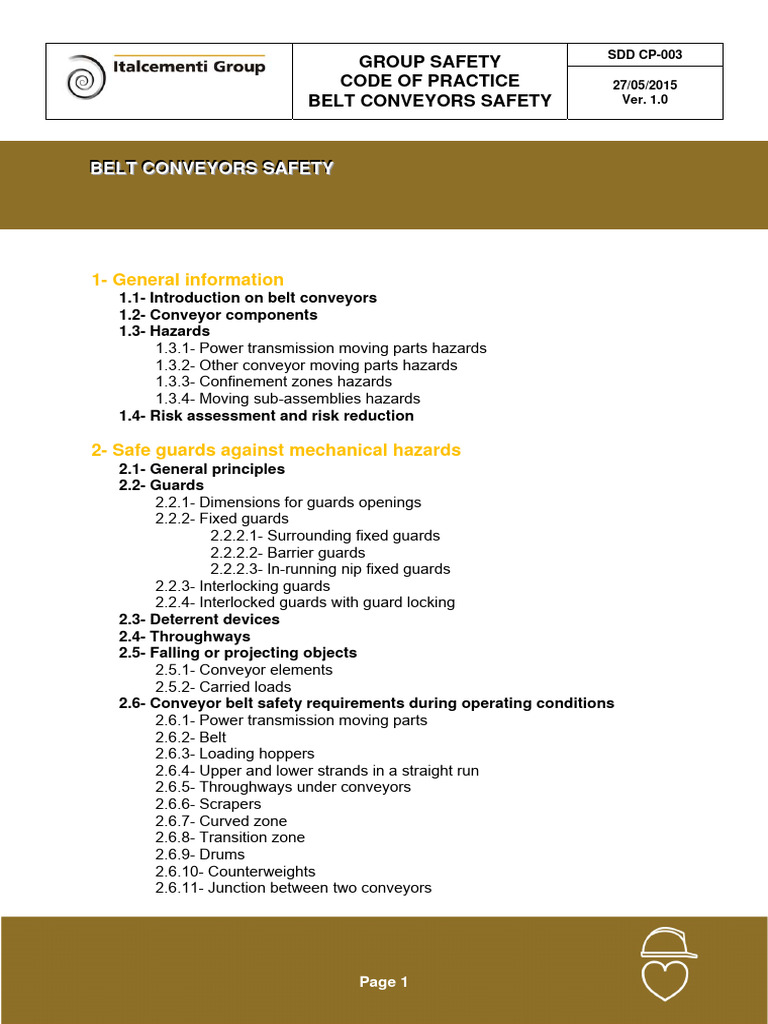 Code of Practice For Belt Conveyors Safety | PDF