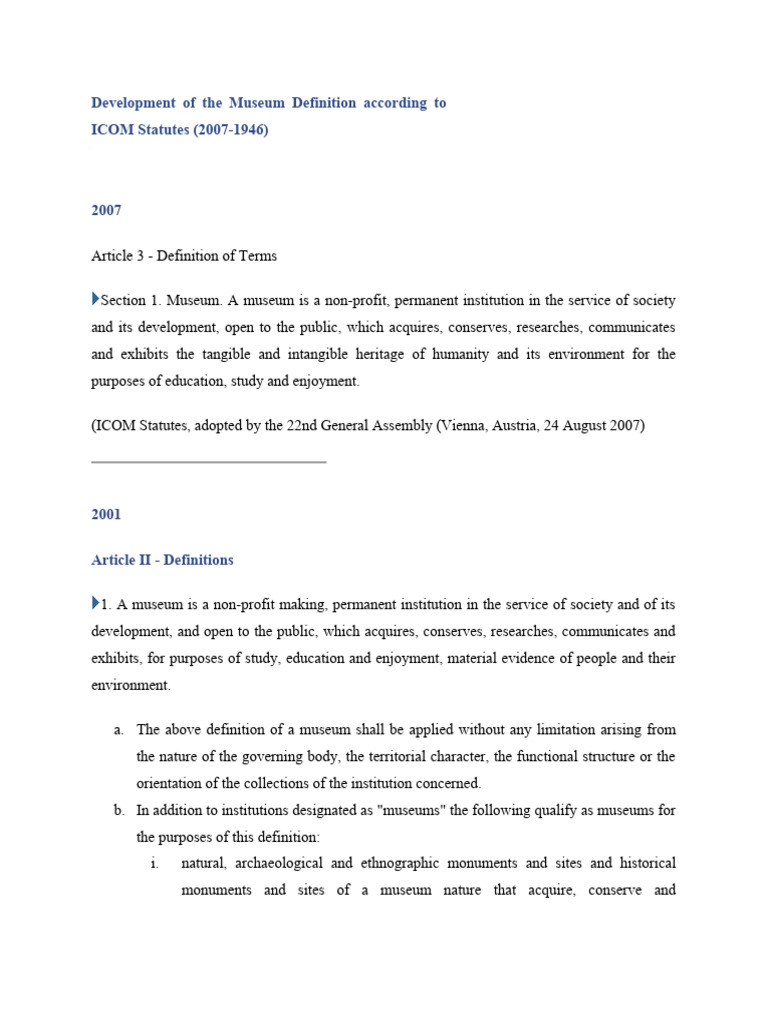 Development Of The Museum Definition According To Icom Statutes Pdf