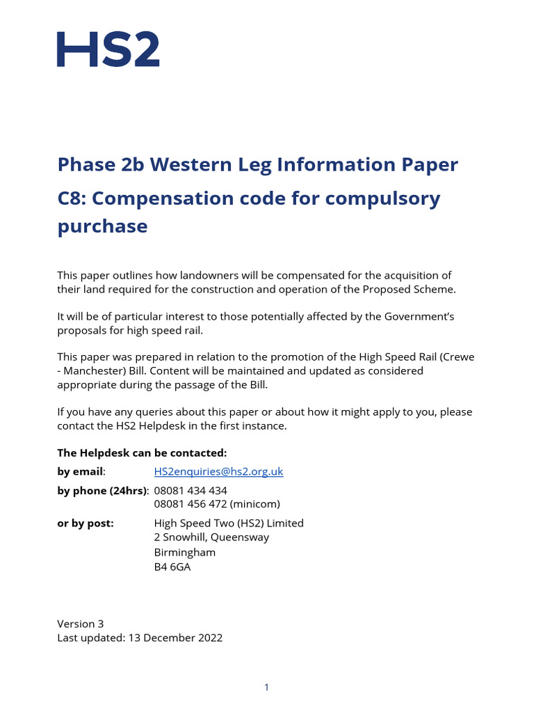 HS2 C8 - Compensation - Code - For - Compulsory - Purchase - v3 | PDF | Alternative Dispute ...