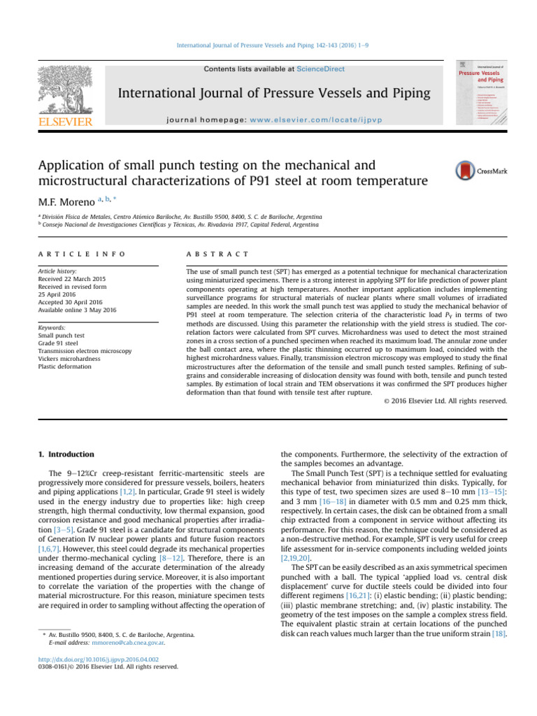 Small Punch Test on P91 Steel | PDF | Deformation (Engineering ...