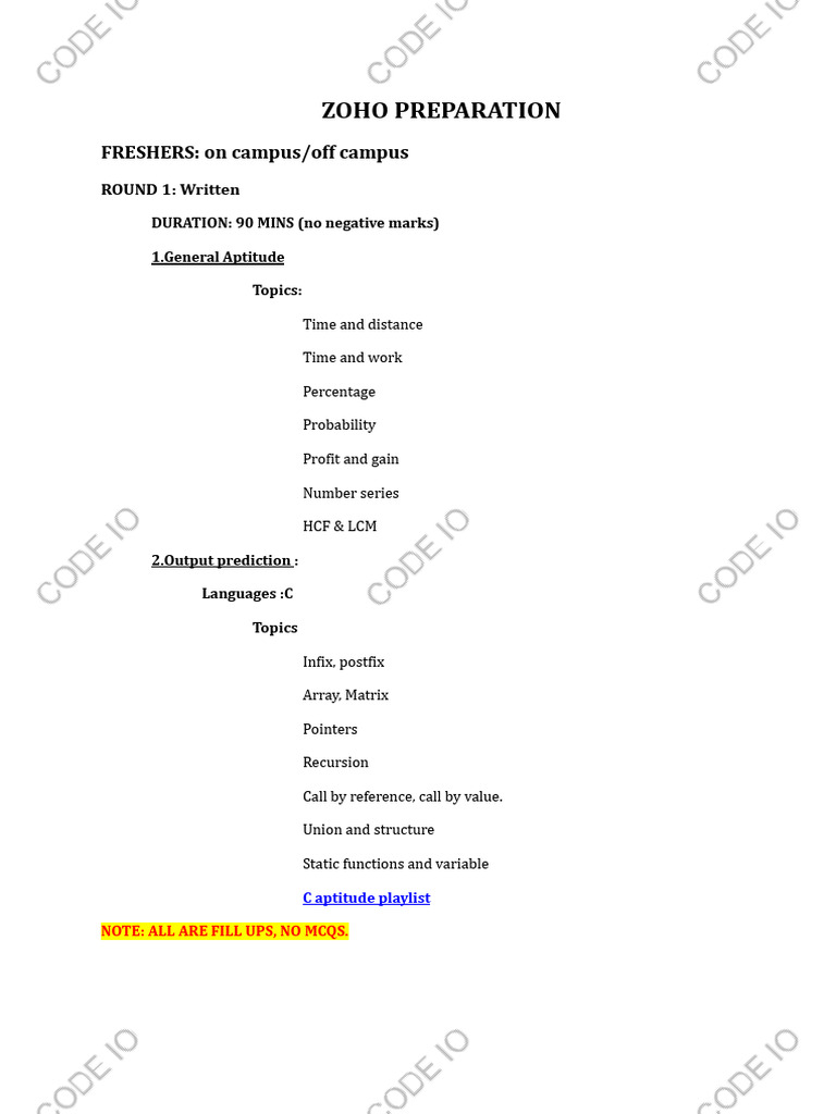 ZOHO Interview Preparation Guide | PDF | Matrix (Mathematics ...