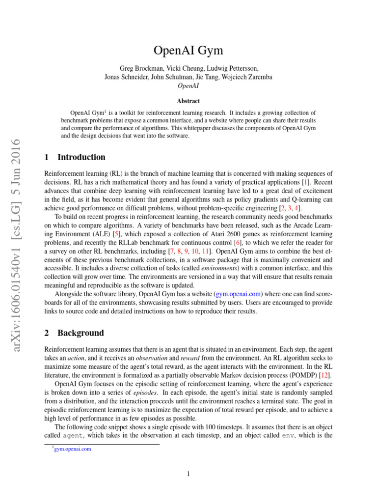 Openai Gym | PDF | Systems Science | Artificial Intelligence