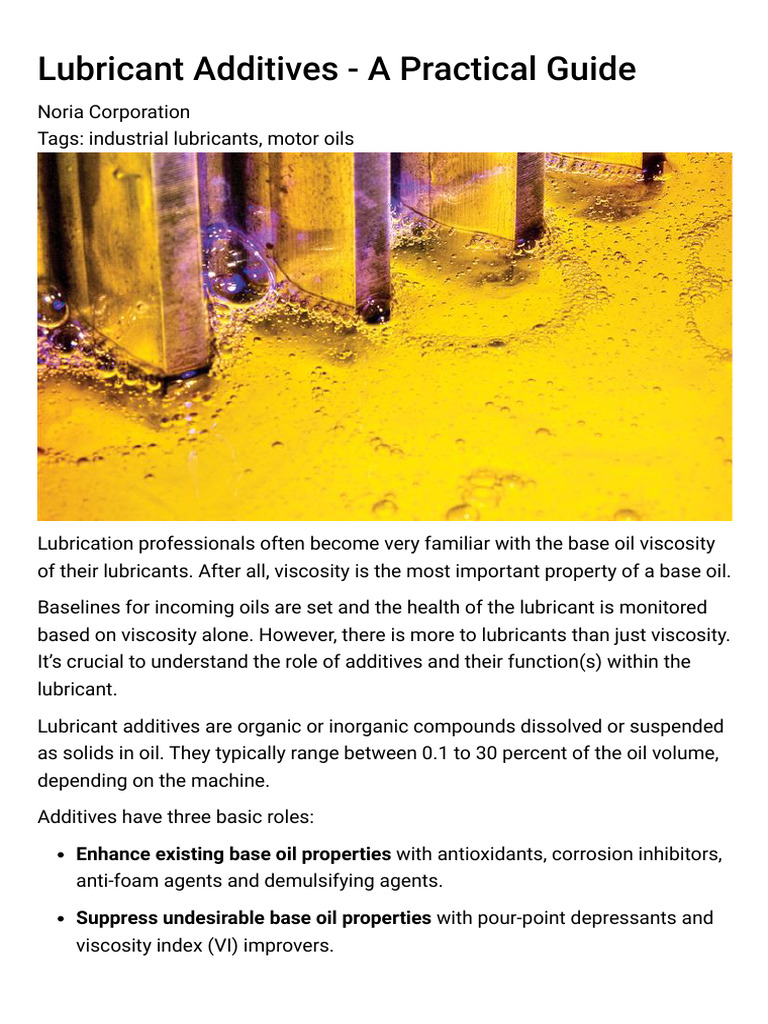 Lubricant Additives - A Practical Guide | Download Free PDF | Motor Oil ...