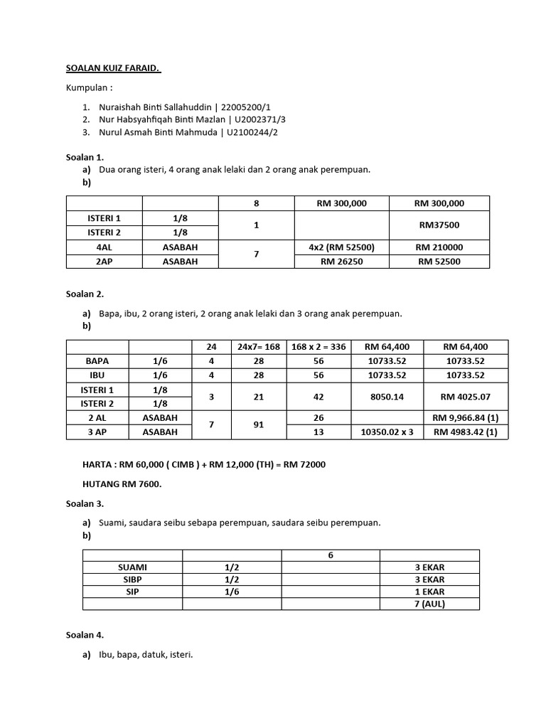 Soalan Kuiz Faraid | PDF