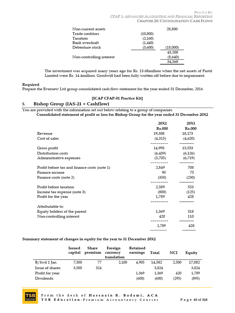 Bishop Group (IAS-21 + Cashflow) : Cfap 1: A A F R | PDF | Equity (Finance) | Consolidation ...