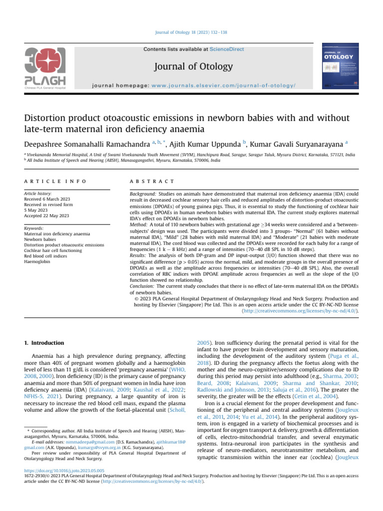 Distortion Product Otoacoustic Emissions in Newborn Babies With and ...