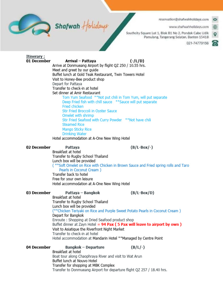 Itinerary Bangkok 4D3N - BSS Regional Jakarta | PDF