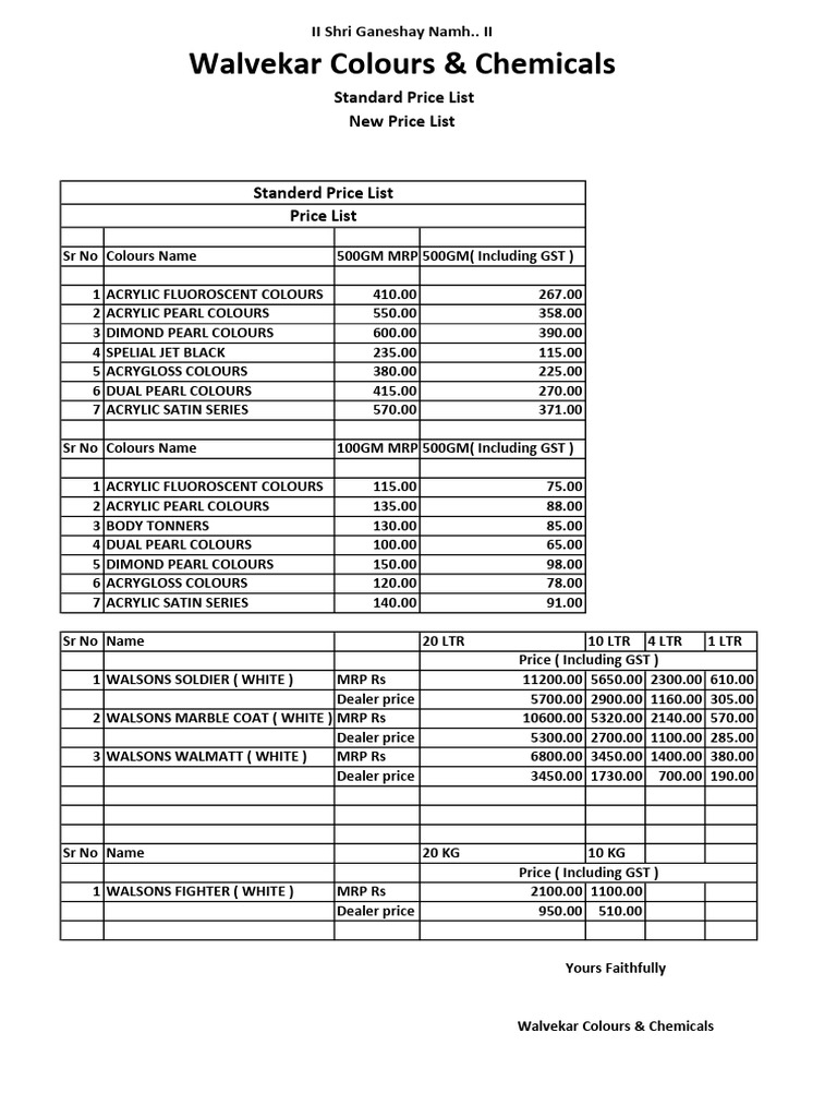 Walsons Paints Price List 2025 | PDF