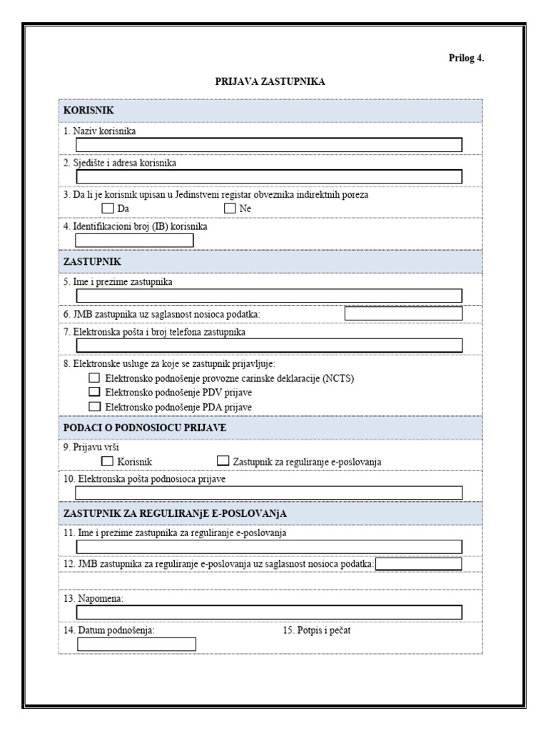 BOS Prilog 4 Prijava Zastupnika UIO | PDF